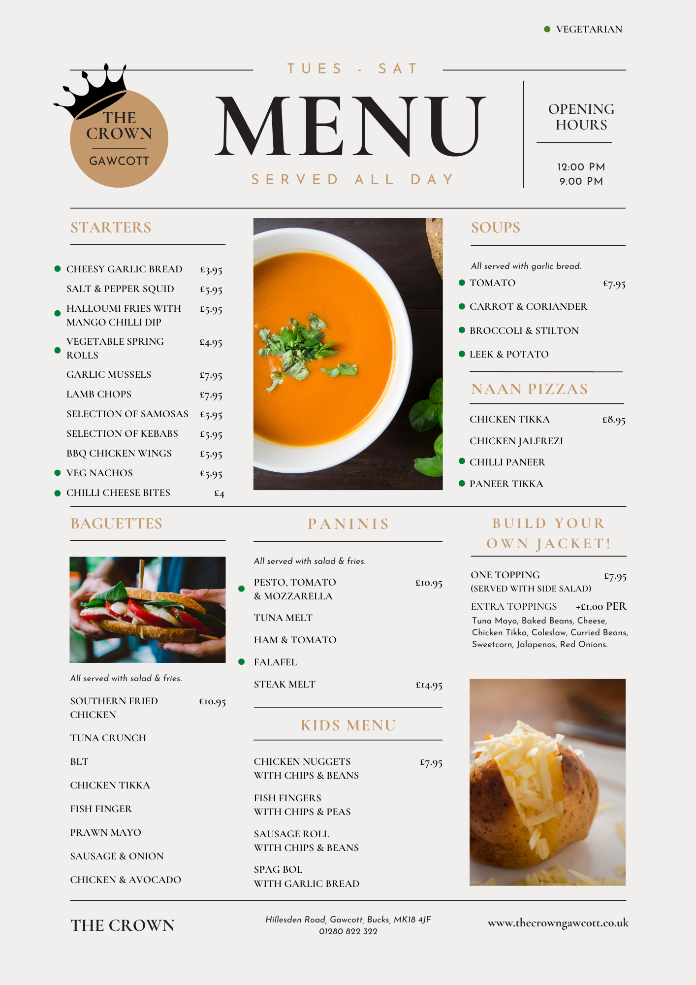 Menus – The Crown Pub | Gawcott